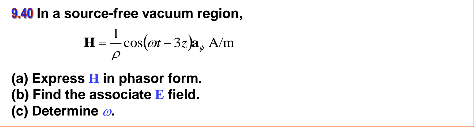 Solved In a source-free vacuum region, H = 1/rho cos (omegat | Chegg.com