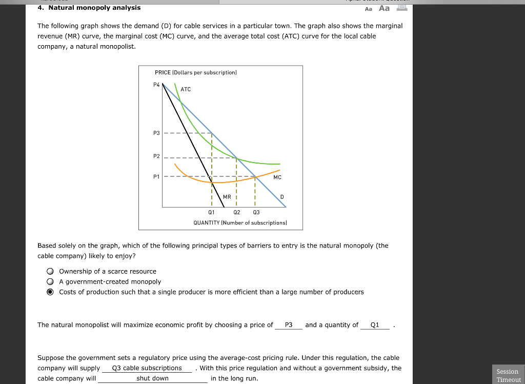 Solved 4. Natural monopoly analysis Aa Aa The following | Chegg.com