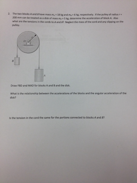 Solved The two blocks A and B have a mass ma=18 kg and mb=6 | Chegg.com