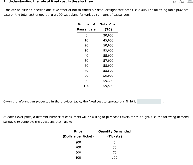 Solved Understanding the role of fixed cost in the short run | Chegg.com