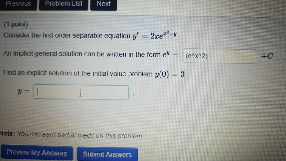 Solved Previous Problem List Next (1 point) Consider the | Chegg.com