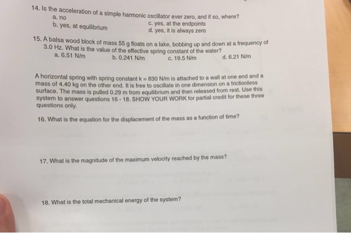 Is the Acceleration of a Simple Harmonic Oscillator Ever Zero - Madden ...