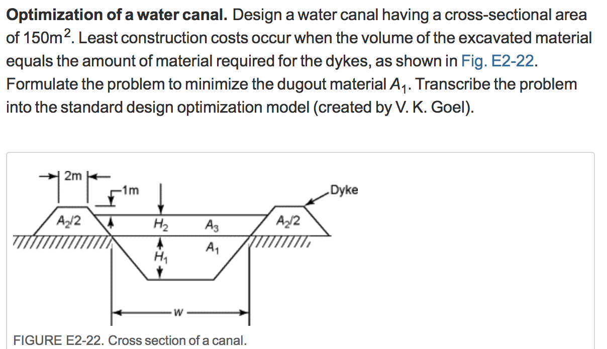 Solved Optimization of a water canal. Design a water canal | Chegg.com