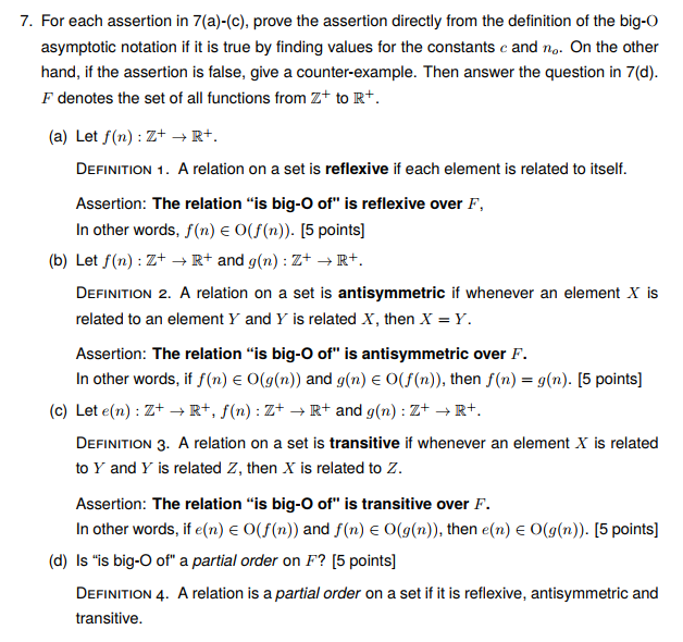 Solved For each assertion in 7(a)-(c), prove the assertion | Chegg.com