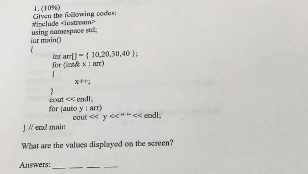 Solved I 10 Given The Following Codes Include 