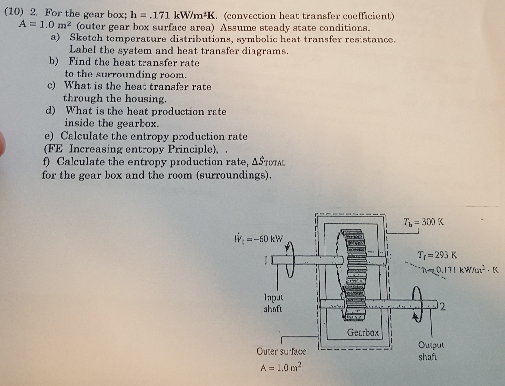 Solved (10) 2. For the gear box; h =.171 kW/m2K. (convection | Chegg.com