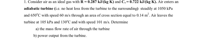 Solved 1. Consider air as an ideal gas with R = 0.287 kJ/(kg | Chegg.com