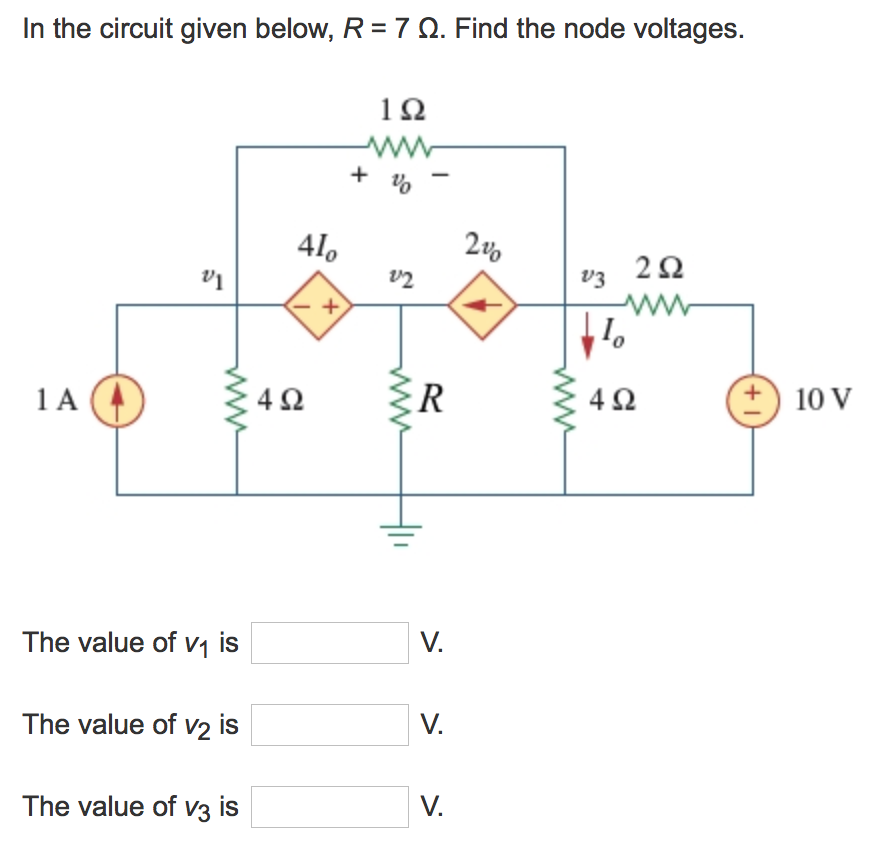 Solved In the circuit given below, R-7 Ω. Find the node | Chegg.com