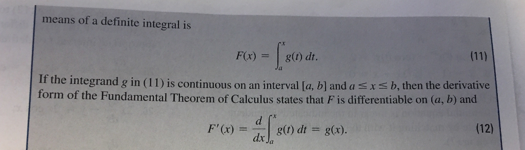 Solved means of a definite integral is F(x) = g(t) dt. (11) | Chegg.com