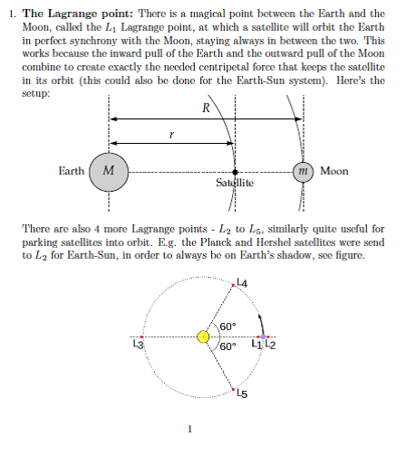 Solved 1. The Lagrange point: There is a magical point | Chegg.com