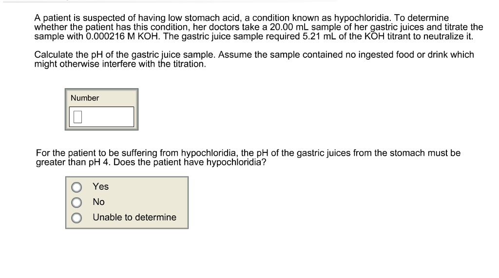 Solved A patient is suspected of having low stomach acid, a | Chegg.com