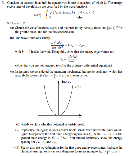 Solved 9 Consider An Electron In An Infinite Square Well In