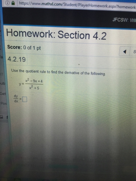 Solved Use The Quotient Rule To Find The Derivative Of The Chegg