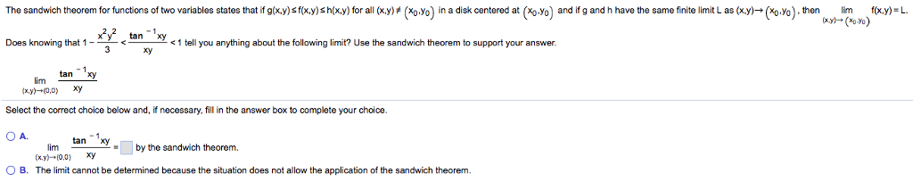 Solved The sandwich theorem for functions of two variables | Chegg.com