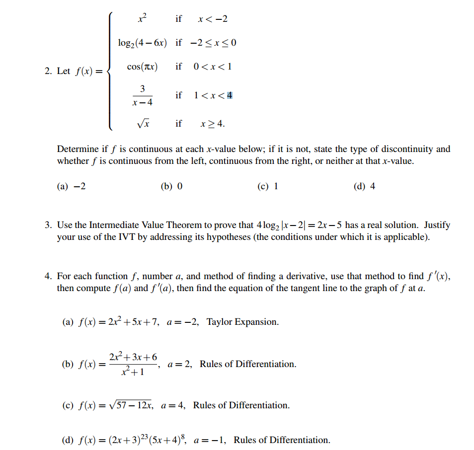 Solved 2: Determine if f is continuous at each x-value | Chegg.com
