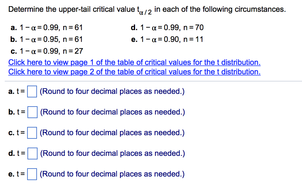 Solved Determine the upper-tail critical value t_alpha/2 in | Chegg.com