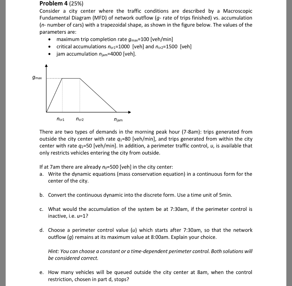 Solved Problem 4 (25%) Consider a city center where the | Chegg.com