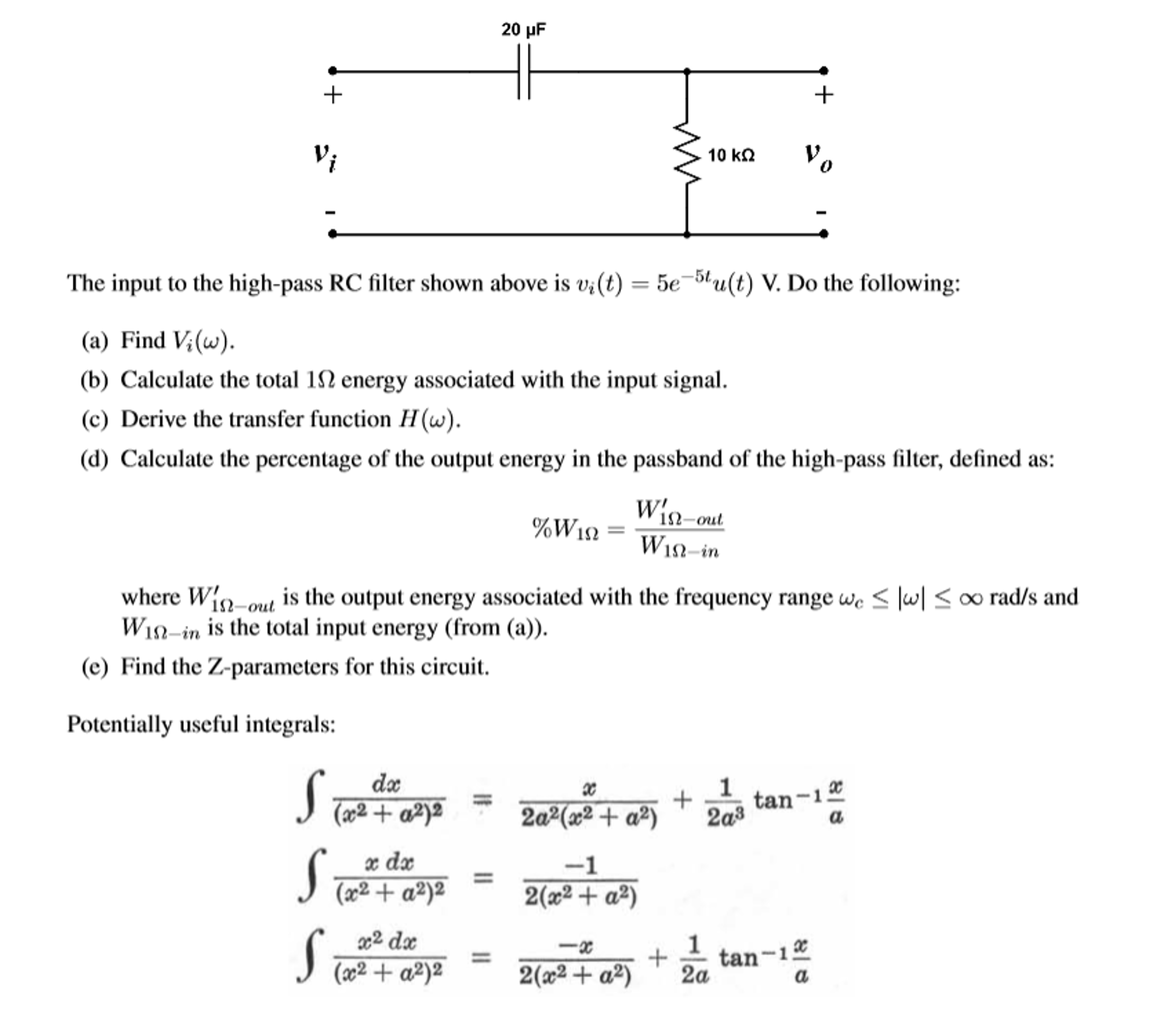 Solved The input to the high-pass RC filter shown above is | Chegg.com