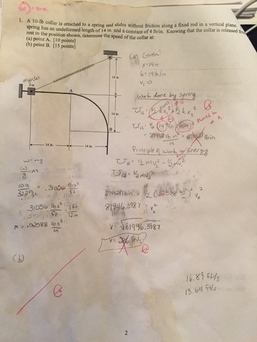 Solved 1. A 10-lb collar is attached to a spring and slides | Chegg.com