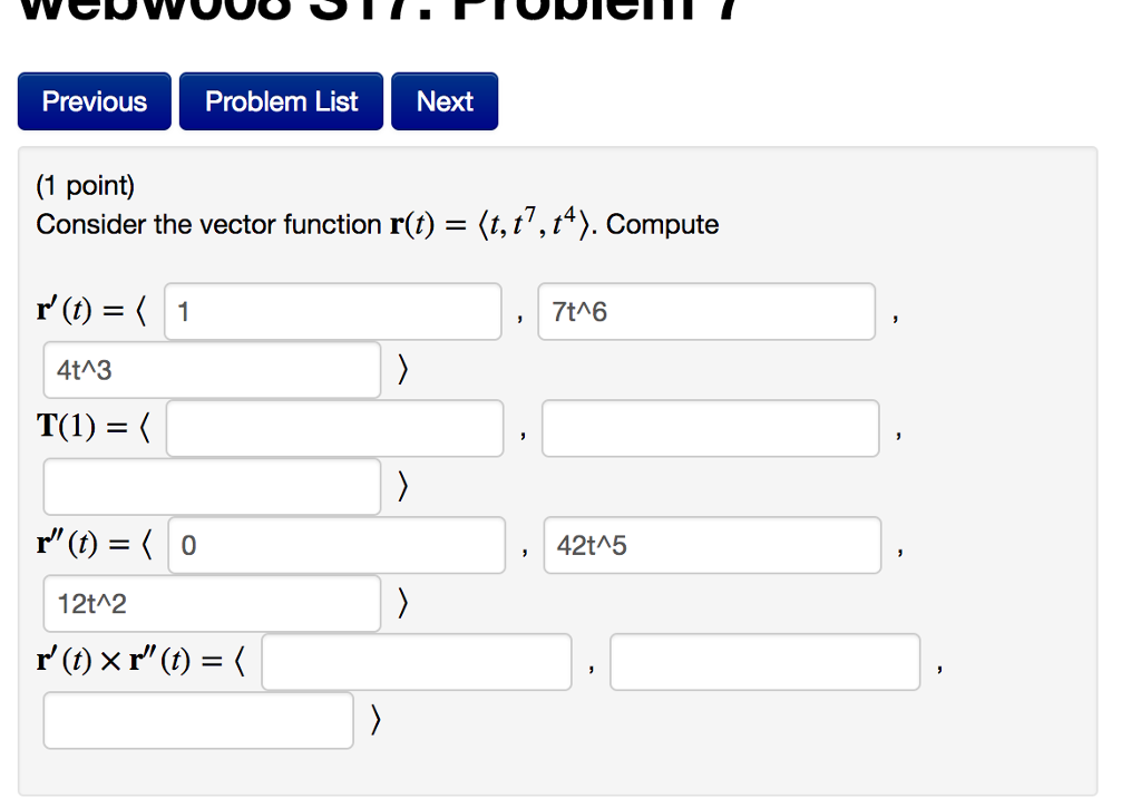 Solved Consider the vector function r(t) = (t, t^7, t^4). | Chegg.com