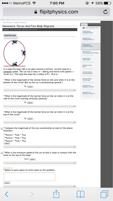 Solved In a loop the loop ride a car goes around a | Chegg.com