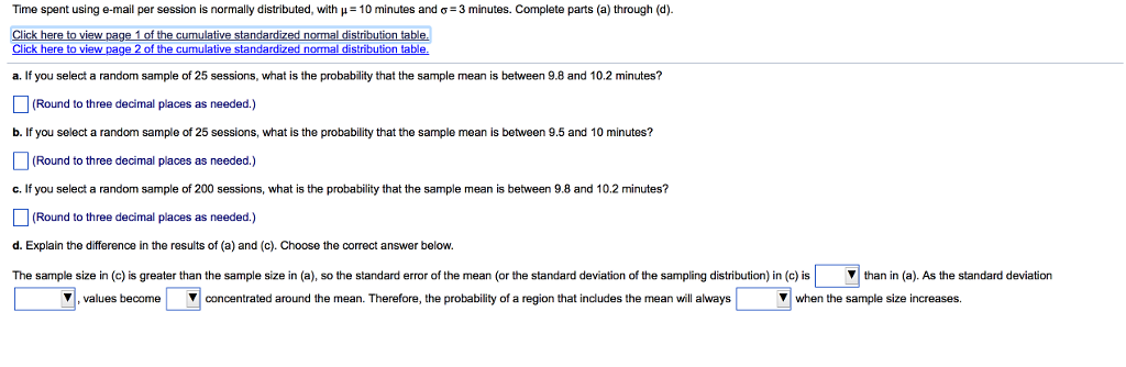Solved Time spent using e-mail per session is normally | Chegg.com