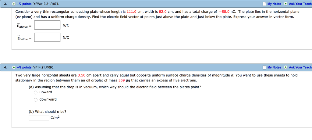Solved 3. + -2 points YFWA13 21.P.071 My NotesAsk Your Teach | Chegg.com Solved 3. + -2 points YFWA13 21.P.071 My NotesAsk Your Teach | Chegg.com