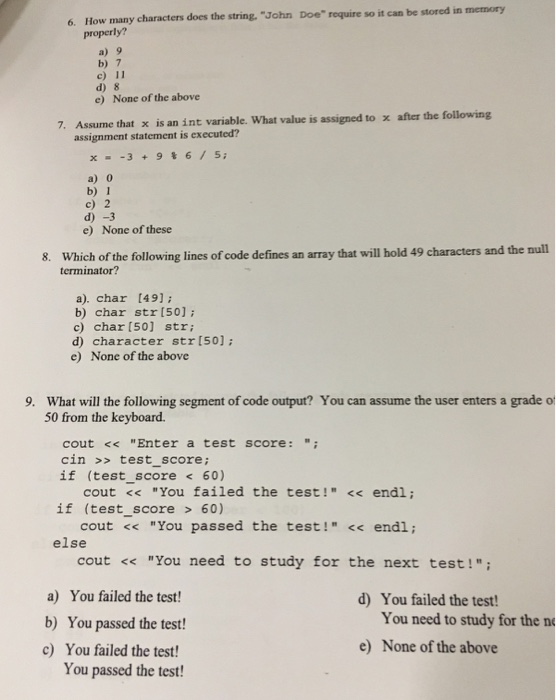 Solved How many characters does the string. "John Doe" | Chegg.com