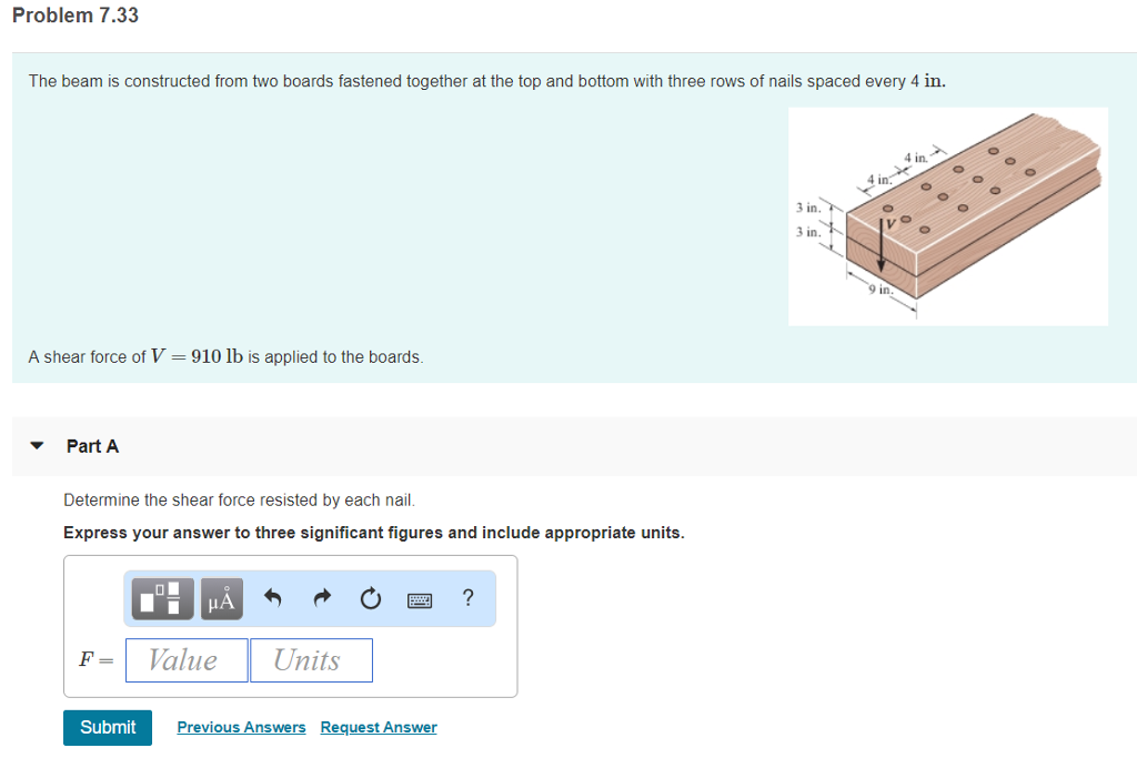 Solved Problem 7.33 The beam is constructed from two boards | Chegg.com
