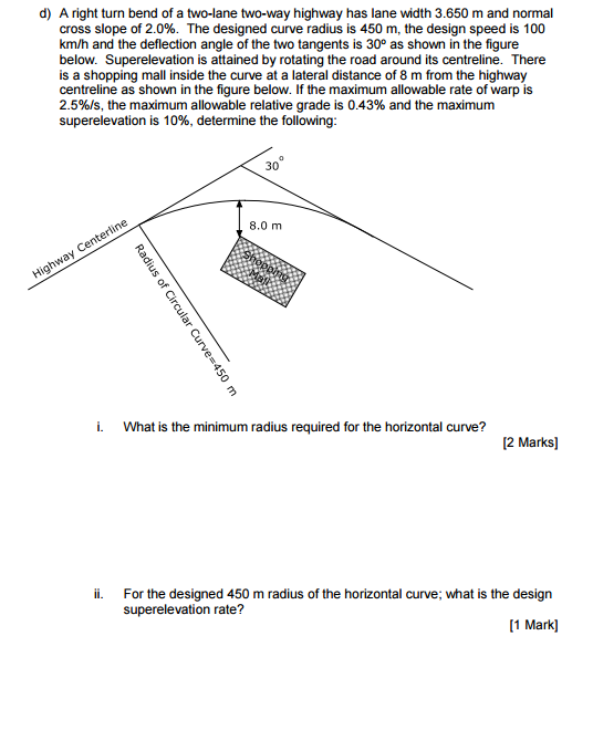 Solved A right turn bend of a two-lane two-way highway has | Chegg.com