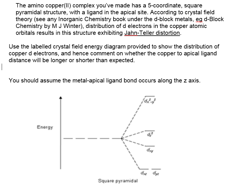 Solved The amino copper(II) complex you've made has a | Chegg.com