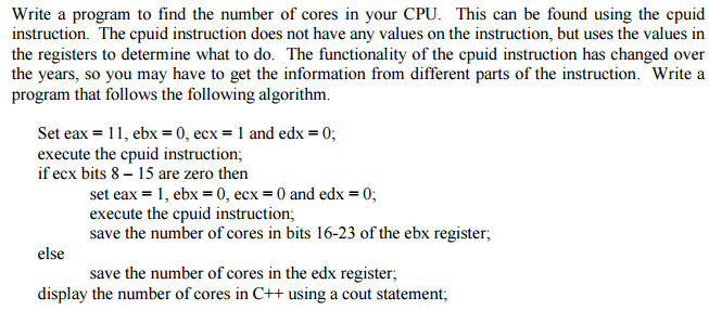 Write a program to find the number of cores in your | Chegg.com