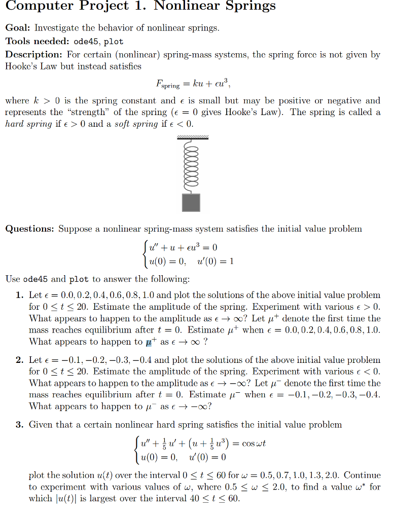 Solved Computer Project 1. Nonlinear Springs Goal: | Chegg.com