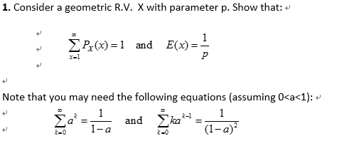 Solved Consider a geometric R.V. X with parameter p. Show | Chegg.com