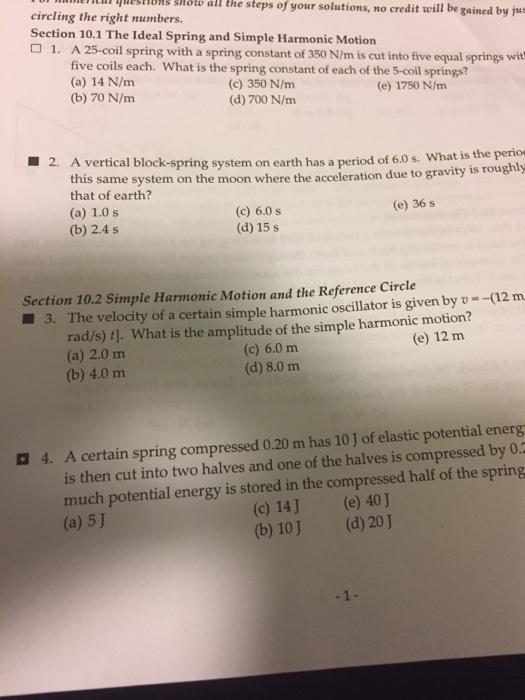 Solved The Ideal spring an simple Harmonic Motion A 25-coil | Chegg.com