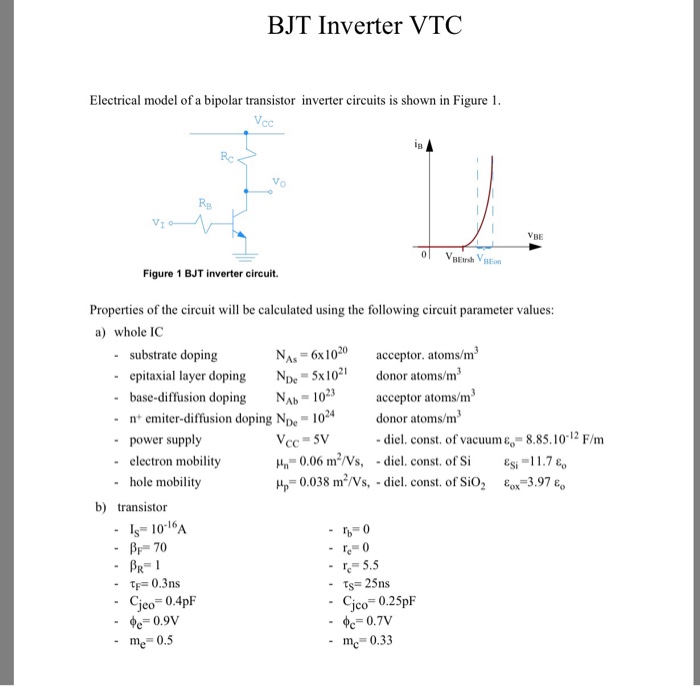 Electrical model of a bipolar transistor inverter | Chegg.com
