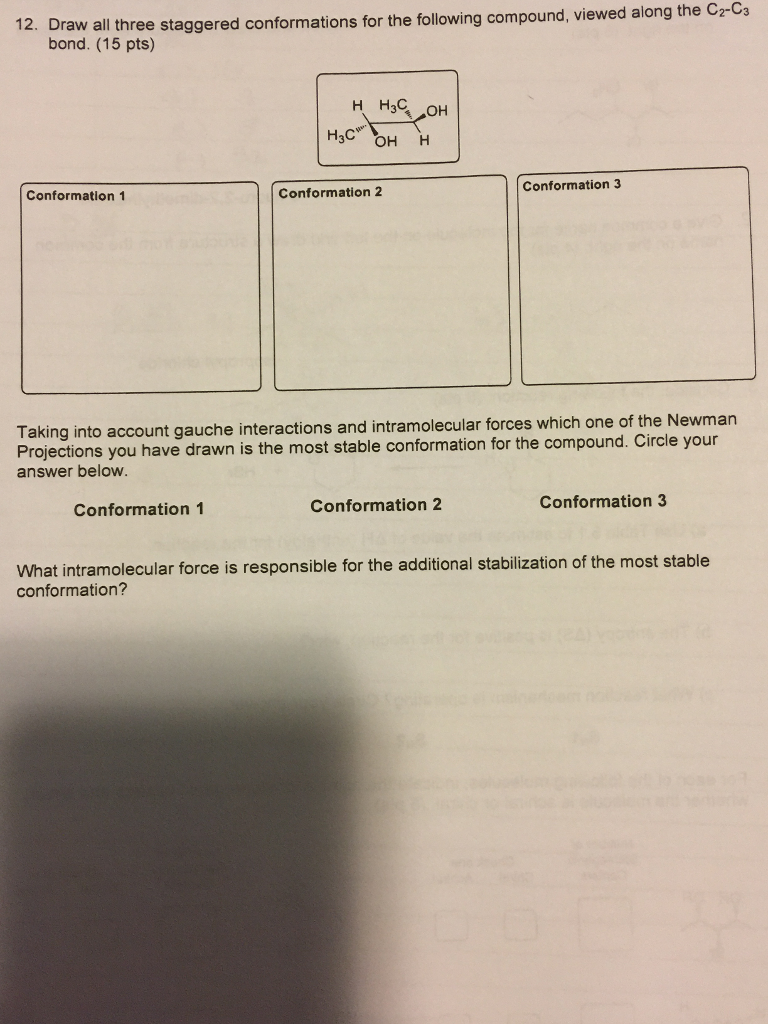 Solved 12. Draw all three staggered conformations for the | Chegg.com