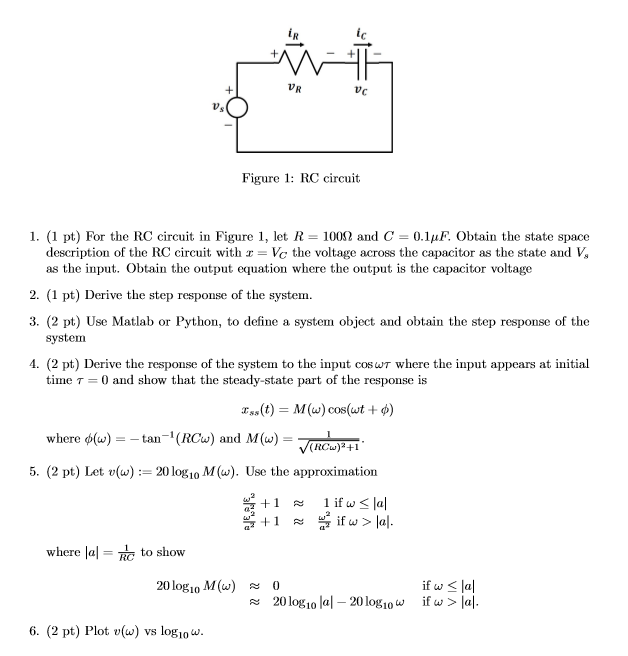 Solved 7 Figure 1: RC circuit 1, (1 pt) For the RC circuit | Chegg.com