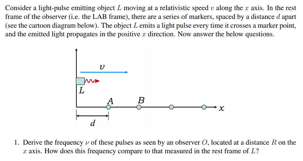 Solved Consider a light-pulse emitting object L moving at a | Chegg.com