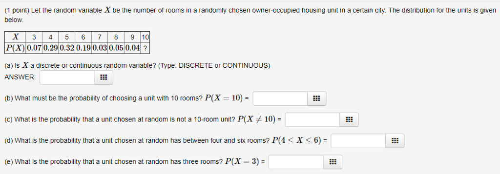 Solved (1 point) Let the random variable X be the number of | Chegg.com