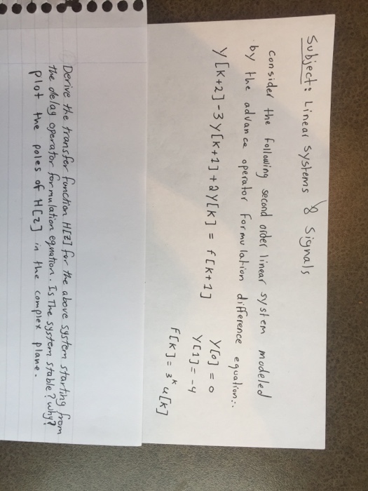 Solved Consider The Following Second Order Linear System