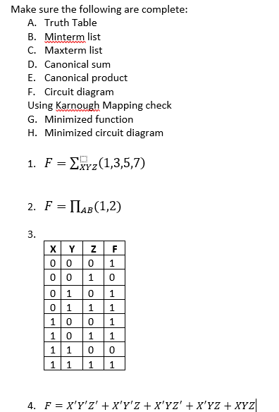 Solved Make sure the following are complete: A. Truth Table | Chegg.com