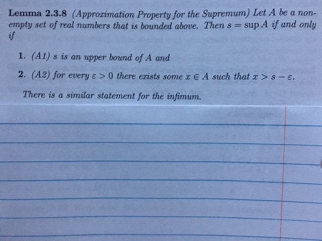 Solved Lemma 2.3.8 (Approximation Property for the Supremum) | Chegg.com