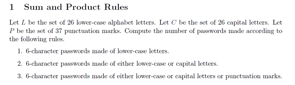 Solved 1 Sum and Product Rules Let L be the set of 26 | Chegg.com