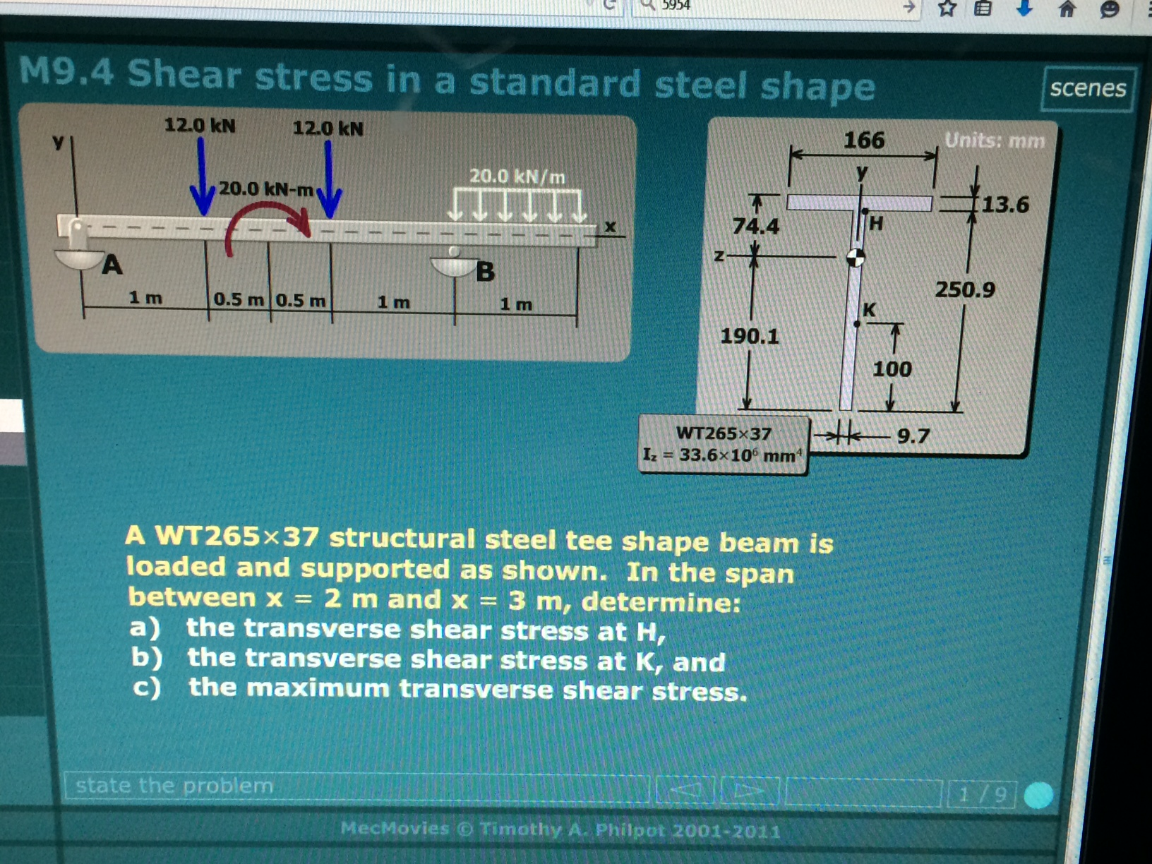 Solved A WT265 Times 37 structural steel tee shape beam is | Chegg.com