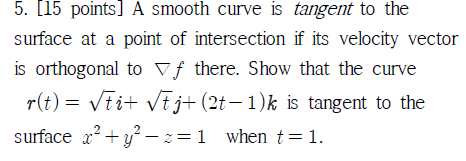 Solved A smooth curve is tangent to the surface at a point | Chegg.com