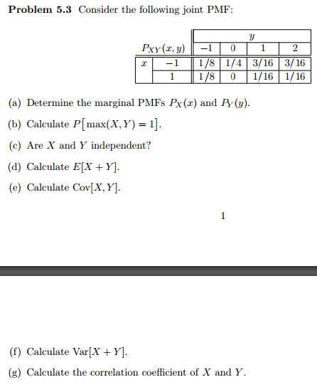 Solved Consider the following joint PMF: Determine the | Chegg.com Solved Consider the following joint PMF: Determine the | Chegg.com