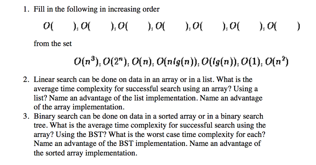 Solved Fill in the following in increasing order from the | Chegg.com