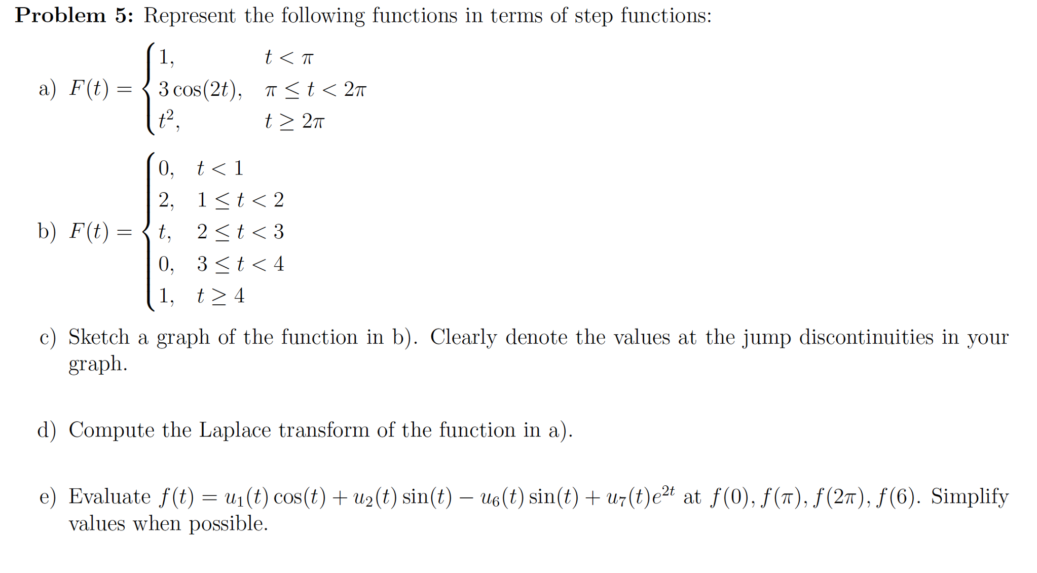 Solved Represent the following functions in terms of step | Chegg.com