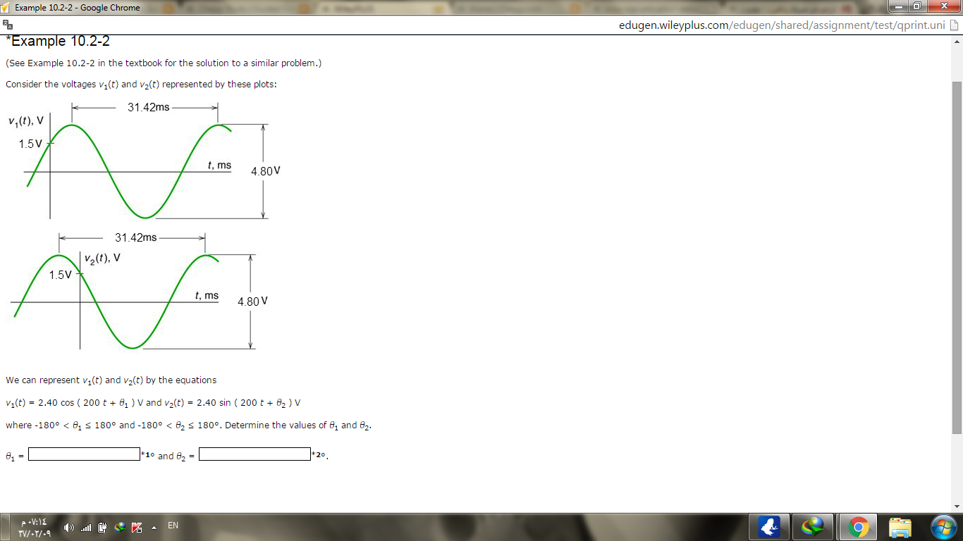 Solved Consider the voltages v^t) and v2(t) represented by | Chegg.com